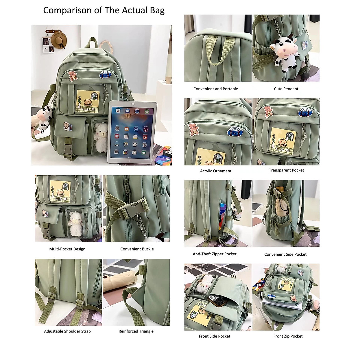 Kawaii Backpack With cute plush pendant and Kawaii pins,Aesthetic Backpack Cute Kawaii Backpack for School