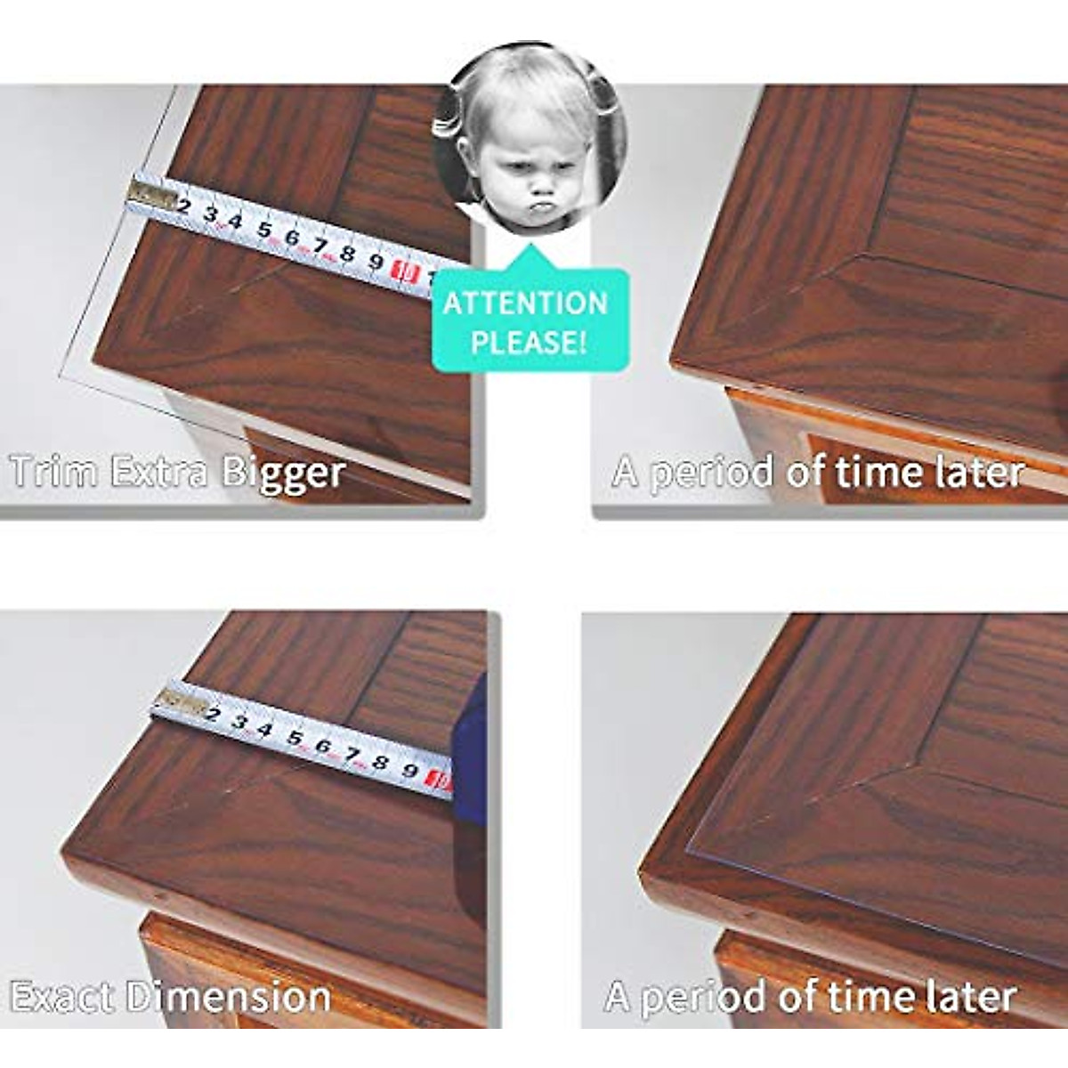 NECAUX Custom Multisize 1.5mm Thick Clear PVC Table Cover Protector - 24 x 48 Inch Water Resistant Plastic Rectangular Vinyl Non-Slip Desk Pad for Coffee Table/Writing Desk