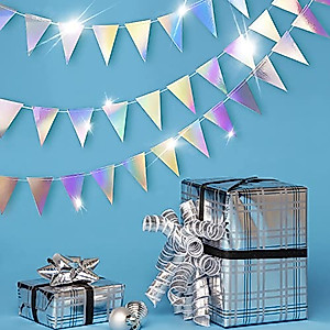 Iridescent Disco Party Decorations Garland, Retro 70s Triangle Streamers, Holographic Hanging Dancing Decor Backdrop, Sparkle Birthday Bachelorette Mermaid Unicorn Theme Party Supplies