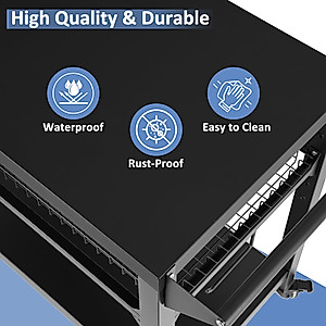 Spurgehom Grill Cart, Pizza Oven Stand Table with Wheels Dining Cart Table for Outside Patio, Outdoor Movable Kitchen Cooking Prep Table BBQ Cart with Mesh Racks for Home Party, Bar, Camping