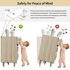 Angel Sar Rattan Dresser for Bedroom, 6 Drawer Wide Dresser, Boho&Farmhouse Chest of Drawers, 43" Clothes Storage Cabinet, Metal Handle&Wood Legs for Hallway, Living Room, Bedroom, Wood