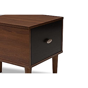 Baxton Studio Merrick Bench Shoe Rack Cabinet Brown//Medium Wood/Mid-Century/Fabric Polyester 100%"/Engineered Wood/Faux Wood Veneer/Powder Coated Vinyl (Legs)/Foam