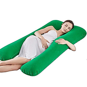 MJMH Updated Large Inflatable Pillow Flocked Fabric Pregnancy Pillow Maternity Pillow Nursing Pillow Sleeping Pillow Body Pillow Travel Pillow Home Use and outdoor Use 55 inch US Stock (Green)
