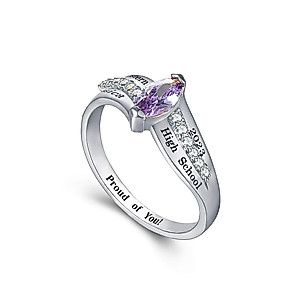 PJM Customized Sterling Silver Women’s High School Class Ring – Gem Collection – Fully Personalized (Sterling Silver Platinum)