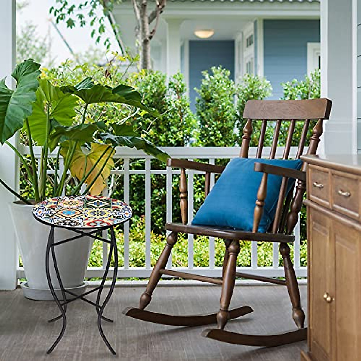 VCUTEKA Outdoor Mosaic Side Table - Small Patio Table Coffee Table Outside Accent Table Round End Plant Table for Bistro Balcony Porch Outdoor Benches 14''