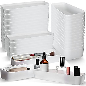 Macarrie 20 Pcs Plastic Drawer Organizer 10 x 3.3 x 1.8 Inch Storage Tray Plastic Silverware Organizer Utensil Holder Drawer for Makeup Kitchen Bathroom Desk Cabinet Organizing, White