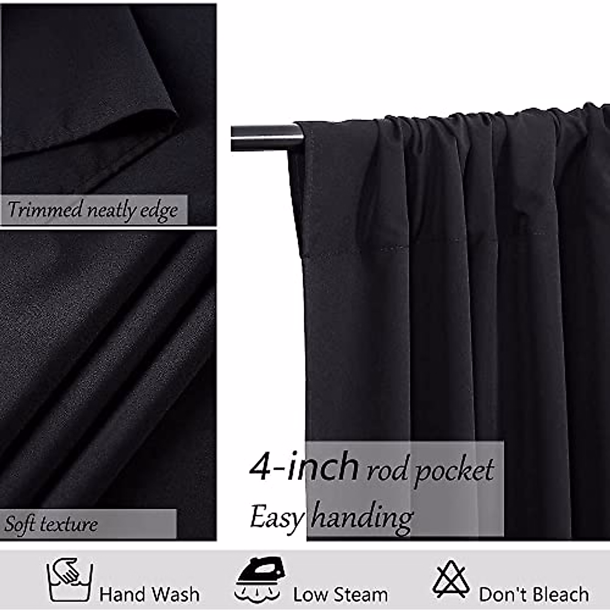 MoKoHouse 10ft x 8ft Black Backdrop for Parties Black Backdrop Drape for Birthday Wedding 2 Panels 5ft x 8ft