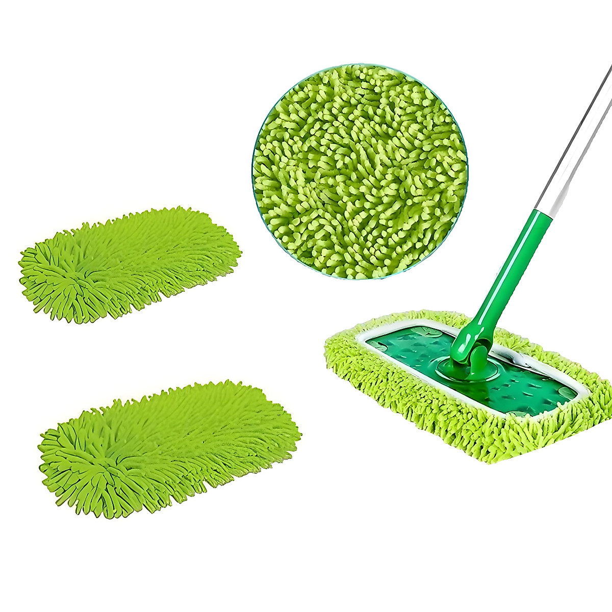 Generic Mop Refill Compatible with Sweeper Mop (2 Pack) - Microfiber Pet Heavy Duty Dust Collector Dry Cloth Refills - Reusable Mop Pad (Mop is Not Included), Green