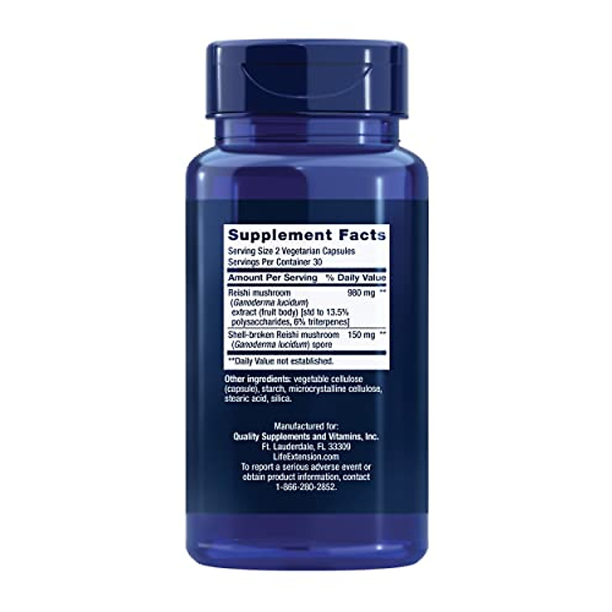 Life Extension Reishi Extract Mushroom Complex - Mushrooms Herbal Supplement for Immune Support – Ganoderma Lucidum Extract - Gluten-Free, Non-GMO, Vegetarian – 60 Capsules