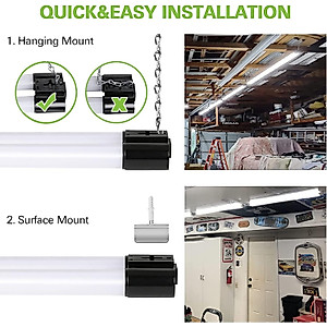 hykolity 2 Pack 4FT Linkable LED Shop Light for Garage, 4400lm, 4FT 42W Utility Light Fixture, 5000K Daylight LED Workbench Light with Plug, Hanging or Surface Mount, Black - ETL