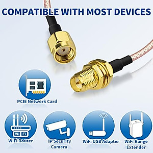 Bingfu WiFi Antenna Extension Cable (2-Pack) RP-SMA Male to RP-SMA Female Bulkhead Mount RG316 Cale 30cm 12 inch for WiFi Router Security IP Camera Wireless Mini PCI Express PCIE Network Card Adapter