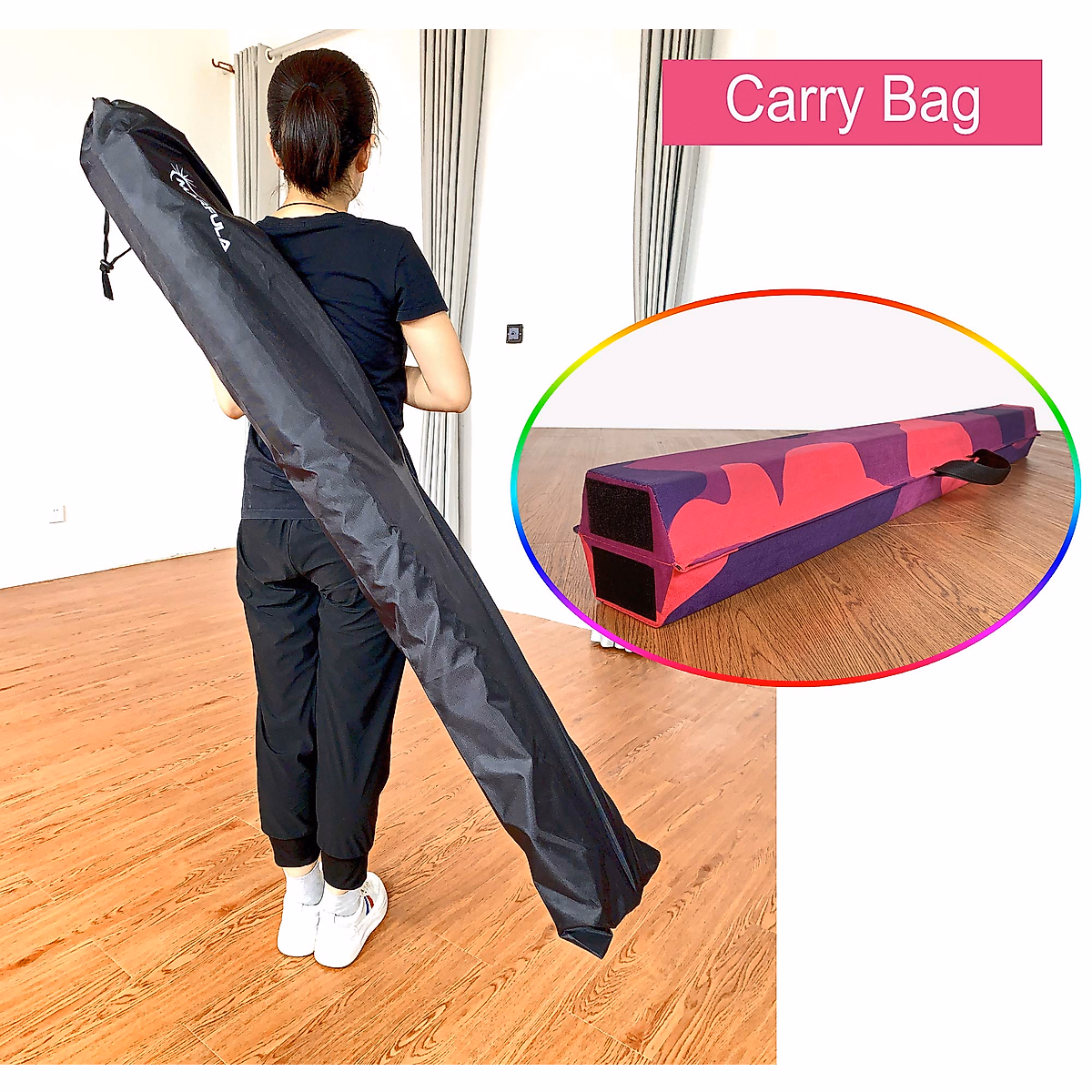 Marfula 6 FT / 8 FT / 9 FT Folding Gymnastics Beam Foam Balance Floor Beam - Extra Firm - Suede Cover - Anti Slip Bottom with Carry Bag For Kids/Adults Home Use (Pink Purple-Camo, 6 FT)