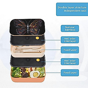 Mystery Butterfly Adult Lunch Box, Bento Box, With Cutlery Set Of 3, 2 Compartments, Rectangular, Lunch Box For Adults