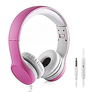 YUSONIC Toddler Headphones for Kids,Two Audio Port for Sharing, Children Headphones for Kids with mic & Volume Limiting,Boys Girls Baby cellphones Class Travel uses (Pink)