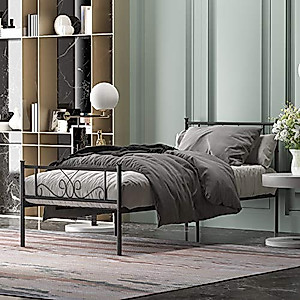 SimLife Twin Metal Bed Frame Storage Steel Platform Bed for Kids Girls Boys with Headboard Footboard 12.7 in Under Bed Storage Easy Assembly Black