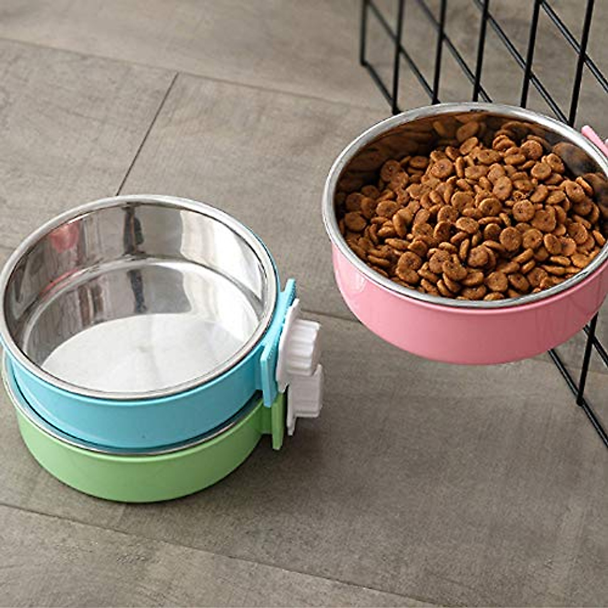 FUUIE Bowls for Food and Water Pet Bowl/Pet Universal/Stainless Steel/Green Blue/Overturn-Proof Hanging Pet Bowl (Color : A)