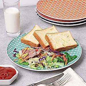 Delling Ceramic Dinner Plates Set, 10 Inch Colorful Dessert Plates/Salad Plates, Porcelain Serving Dishes, Scratch Resistant, Lead-Free - Microwave, Oven, and Dishwasher Safe - Set of 6