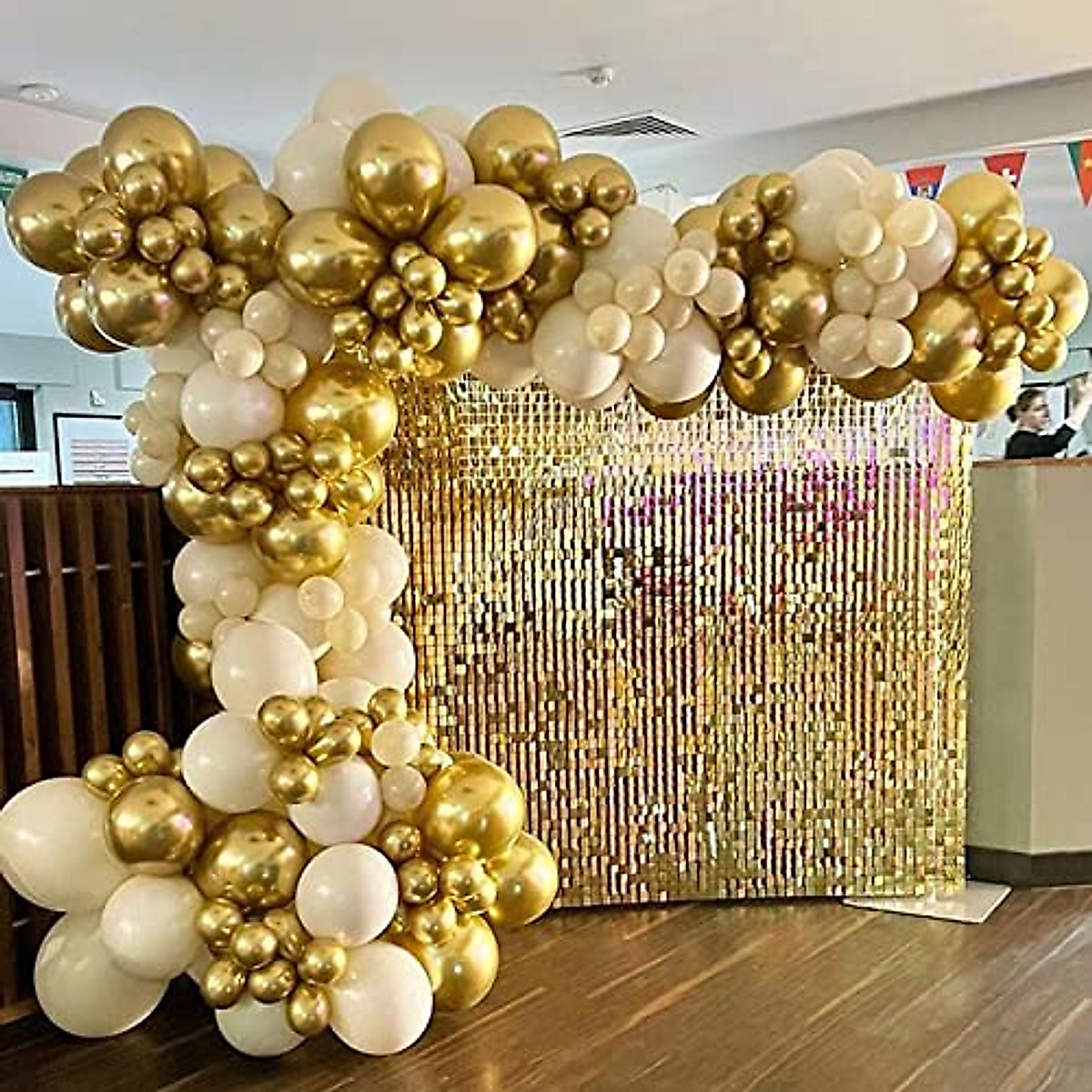 ZOPIBAICO White Gold Balloon Garland Arch Kit - 124pcs 18 12 10 5In White Metallic Chrome Gold and Gold Confetti Latex Balloons for Graduation Birthday Wedding New Year Party Decorations