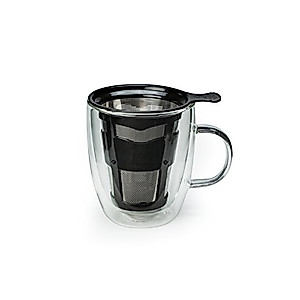 Java Concepts Pour Over Filter and 2 Double-Wall Glass, Black with 2 Mugs