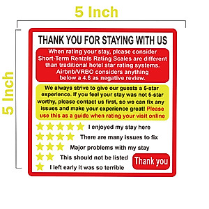 Short Term Rentals 5 Star Rating Explanation Magnets 5 x 5 Inch Short Term Rentals Rating Review Magnets - 5 Star Review Magnet for Short Term Rental Business 2 Pcs