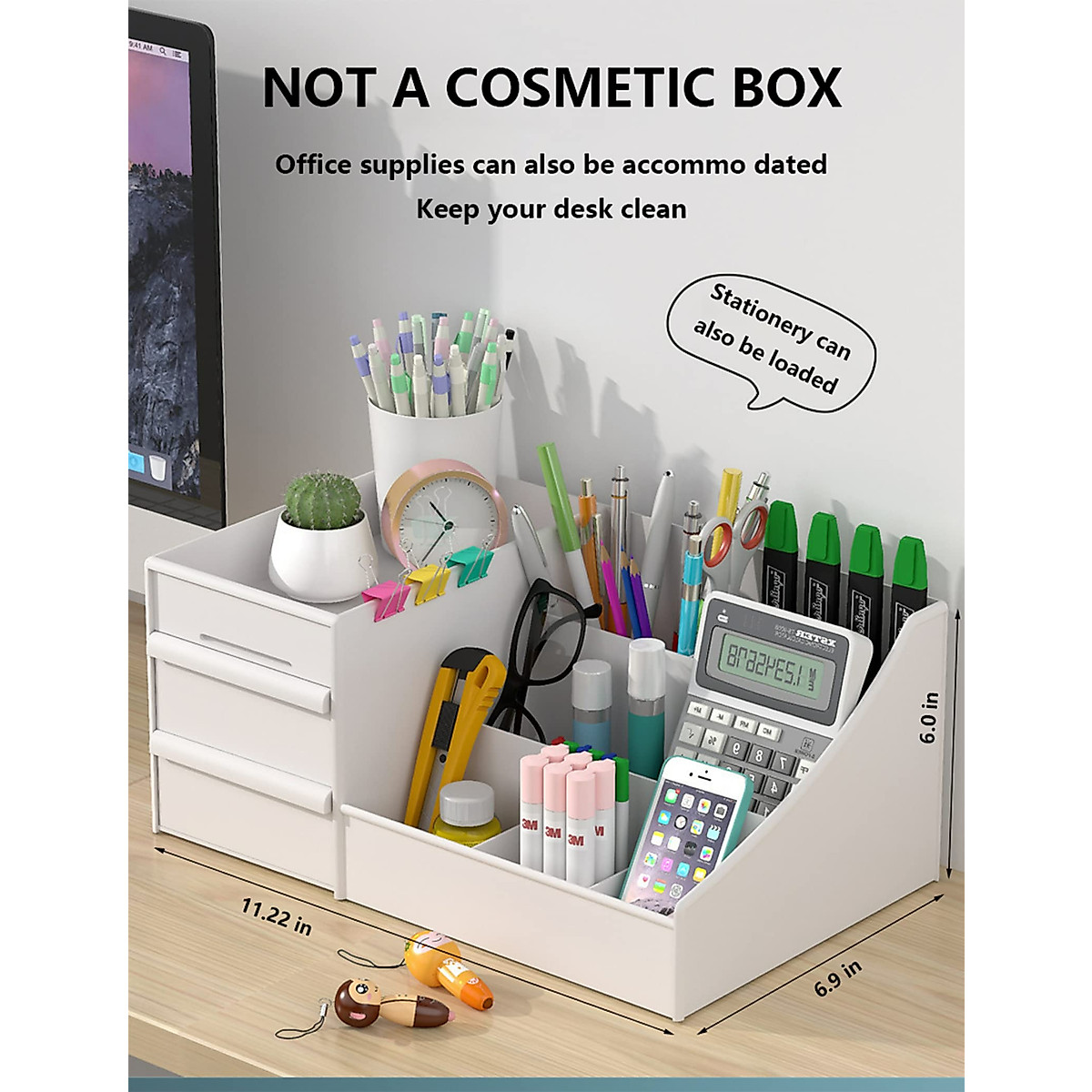 RUBRYKAZ Makeup Desk Cosmetic Storage Box Organizer with Drawers for Dressing Table, Vanity Countertop, Bathroom Counter, Elegant Vanity Holder for Brushes, Eyeshadow, Lipstick and Nail Polish,WHITE