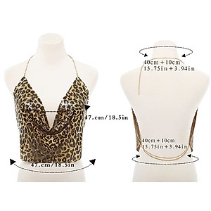 Foyte Boho Sequins Body Chain Shiny Top Deep V Neck Bra Body Jewelry Bikini Crop Top Shirt Waist Chains Nightclub Party Body Jewelry Accessory for Women