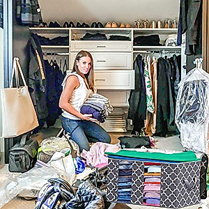 Large Capacity Clothes Storage Bag 100L/3Pack，Storage Bags for Clothes Blanket Storage Bags with Reinforced Handles for Comforters, Blankets,Sturdy Zippers, Clear Window,Grey