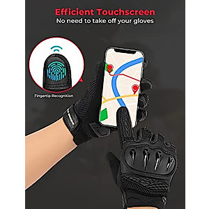 KEMIMOTO Men’s Motorcycle Gloves Touchscreen Dirt Bike Gloves Hard Knuckle Motorcycle Gloves for Men Women Motorcycle Riding Gloves Biker Gloves for Motorcycle Racing BMX ATV MTB Cycling (M, Black)