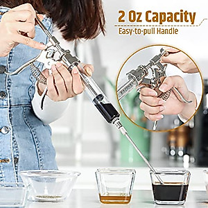 Razorri Marinade Injector Gun, Stainless Steel BBQ Meat Turkey Inject Kit, Flavor Food Syringes with Zipper Case, 2 oz Large Capacity Barrel and 4 Perforated Needles for Indoor Bake and Outdoor Grill