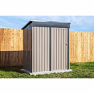 Metal Outdoor Galvanized Steel Storage Shed with Lockable Doors for Backyard or Patio Storage of Bikes, Grills, Supplies, Tools, Toys, for Lawn, Garden, and Camping, Tan (5x3)