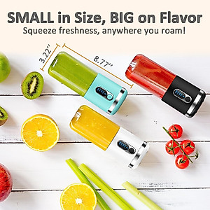 BESNOOW Portable Blender, Personal Blender for Shakes and Smoothies, 4000mAh USB Rechargeable, BPA Free 15.2 Oz 450ML Juicer Cup with 6 Blades and Lid, Portable Juicer for Kitchen/Travel/Gym(Blue)