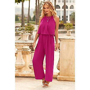 PRETTYGARDEN PRETTYGRADEN Women's Casual Summer Sleeveless Jumpsuit Halter Neck Wide Leg Pants Rompers One Piece Outfits (Rose Red,X-Large)