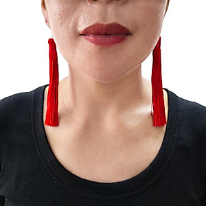 MELUOGE Women's Knotted Tassel Long Earrings 4.7" (B:Red)