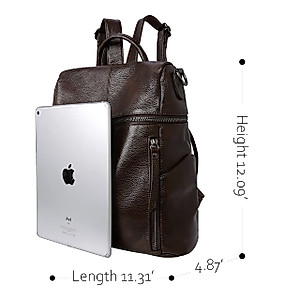 Iswee Genuine Leather Vintage Casual Daypack Backpacks Travel Essentials Anti-theft Work Fashion Backpack Purse for Women (Coffee)