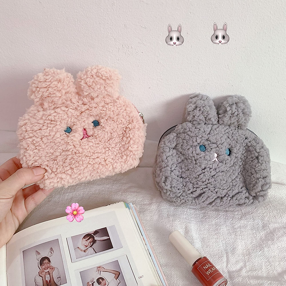 FIDA&MOON Fida&Moon Girls Cute Rabbit Coin Purse Fluffy Mini Cosmetic Wallet with Zipper