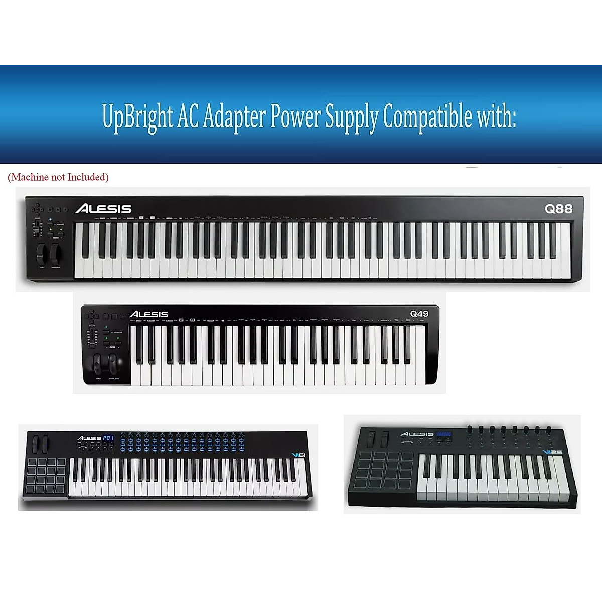 UpBright 9V AC/DC Adapter Compatible with Alesis Q49 VI61 VI49 VX49 VI25 Q25 Q61 QX61 Q88 USB MIDI Keyboard Controller DM7X Drum Module Nitro Drum Kit 8 Pc Electronic Drum Kit Set Perc Sample Pad Pro