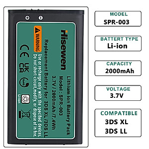 Hisewen 3DS XL Battery, SPR-003 Replacement Lithium-ion Battery 2000mAh Compatible with Nintendo 3DS XL, New 3DS XL, 3DS LL Console with Tool 【Not for New 3DS】