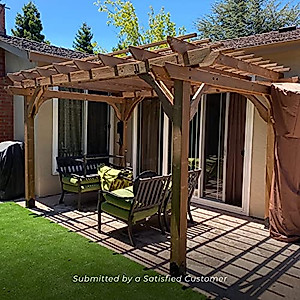 Backyard Discovery 14x10 Fairhaven Pergola, Rustic Finish, Nordic Spruce Lumber, Support Winds Up to 100 MPH, Powerport USB and Electrical Outlet, Backyard, Garden