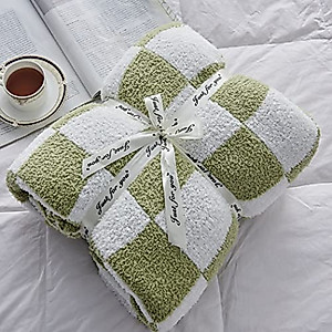BRICHOEE Throw Blankets Checkered Reversible Microfiber Blankets, Super Soft Warm Cozy Fluffy Blankets for Couch Bed Sofa Camping Travel (Green, 51"x63")