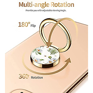 Cell Phone Ring Stand Finger Holder Flowers Pattern Paster Grip Kickstand 360°Rotation Metal Ring Grip for Magnetic Car Mount Compatible with iPhone Samsung Galaxy Pixel All Smartphone (Daisies)
