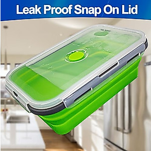 Collapsible Stackable Food Storage Containers 4pc- Silicone, Portable, Leak Proof, Airtight Lunch Boxes with Durable and Space-Saving Design for Meal Prep, Freezer, Pantry, and Bento Use (green, 8)