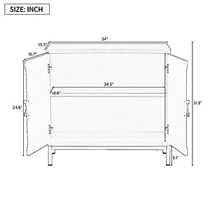Modern Storage Cabinet with Adjustable Shelves, Buffet Sideboard Accent Cabinet with Solid Wood Veneer and Metal Leg Frame, Accent Cabinet for Living Room Dining Room Hallway (Black + MDF-34“L)