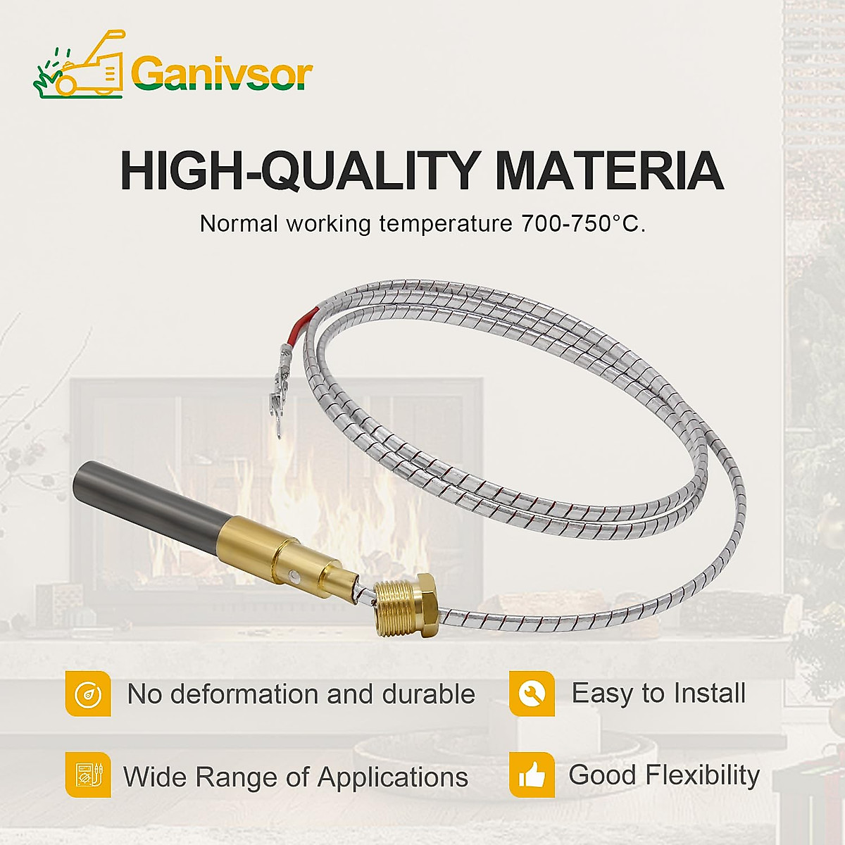 Ganivsor 36" Thermopile Generators 750 Millivolt Thermopile Q313A for Gas Water Heater/Fireplace/Gas Fryer/Oven, 750 Temperature Resistance Cluster Thermocouple for Fireplace (36" Aluminum)