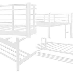 Twin Over Twin bunk Bed with Storage, Metal Twin Size Bunk Beds Frame with Stairs Full-Length Guardrail Space-Saving(Color:White)