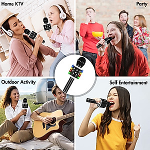 Winique Karaoke Machine for Kids, Bluetooth Mini Karaoke Machine with LED Lights, Christmas & Birthday Gift for All Ages 3 4 5 6 7 8 9 10+ Year Old Girls & Boys, Singing Anytime Anywhere(Black)