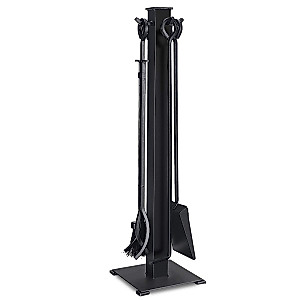Tangkula 5 Pieces Fireplace Tools, Modern Contemporary Chimney Fireplaces Hearth Accessories,Includes Wrought Iron Tong Poker Base Shovel Brush, Indoor Outdoor Tools for Fireplace Black