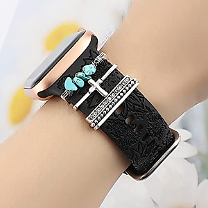 Decorative Ring Loops Compatible with Apple Watch Silicone Bands Charms 38mm 40mm 41mm 42mm 44mm 45mm,Crushed Stone Metal Jewelry Charms Accessories for iwatch Series 7 6 5 4 3 2 1(No Band，Pine Green)