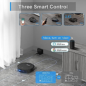 Tikom G8000 Pro Robot Vacuum and Mop Combo, 4500Pa Suction, 150Mins Max, Robotic Vacuum Cleaner with Self-Charging, Quiet, APP&Voice Control, Ideal for Pet Hair, Carpet, Hard Floor, Black