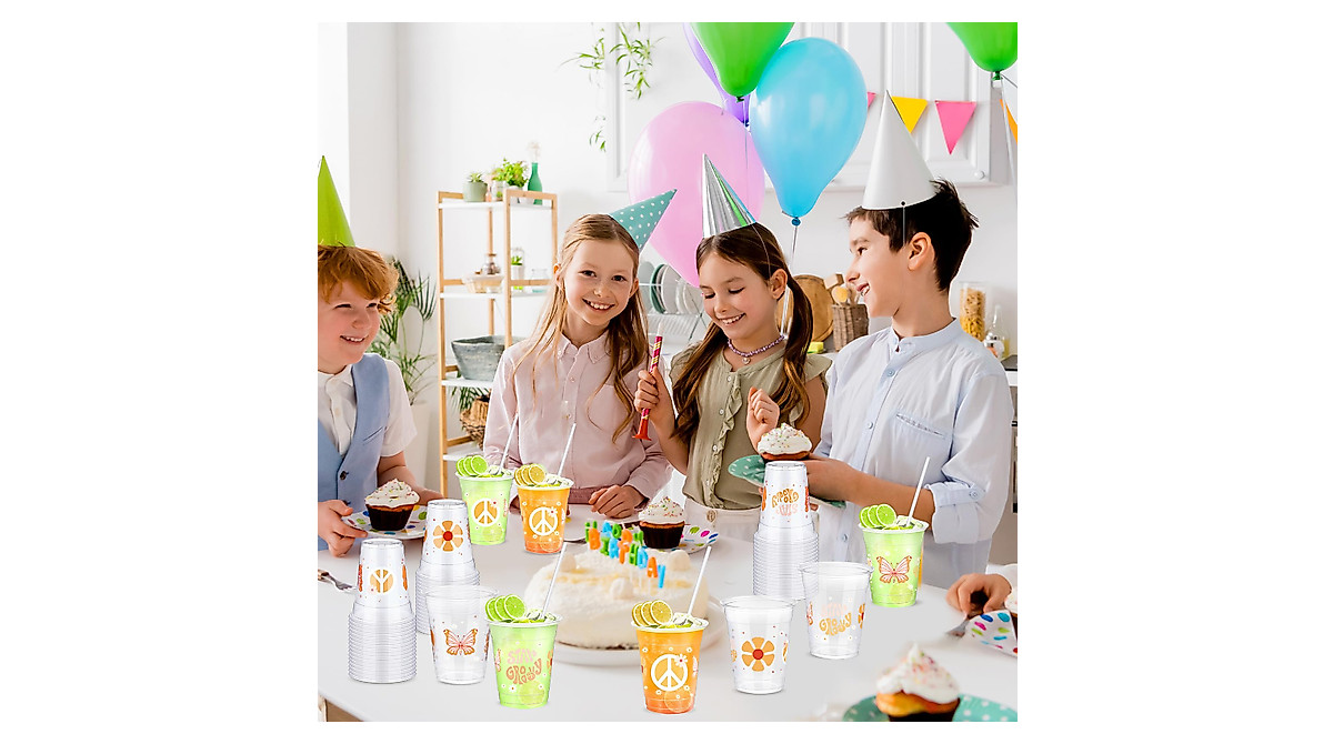 Sliner 50 Pcs Boho Plastic Cups with Straws - Party Essential