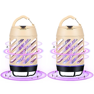2 Pcs Bug Zapper Indoor Outdoor Mosquito Zapper,Fly Traps Indoor for Home,Portable USB Rechargeable Cordless Electric Mosquito Killer Waterproof,UV Bug Insect Zapper Light for Kitchen Patio Camping